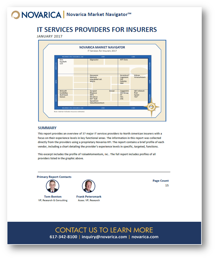 Novarica Market Navigator Report - IT Services Providers for Insurers Novarica Market Navigator Report - IT Services Providers for Insurers